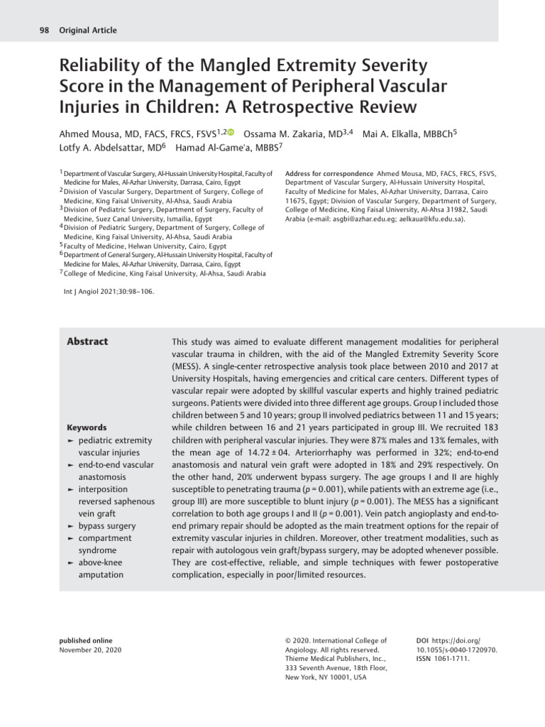 Reliability of The Mangled Extremity Severity Score in The Management ...