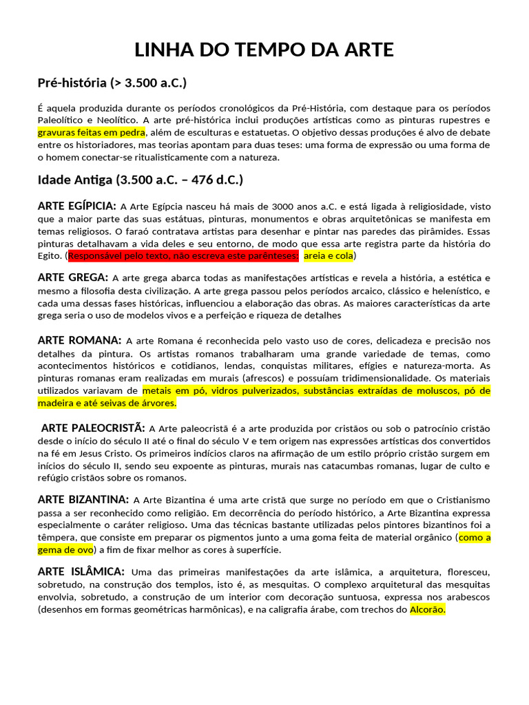 Linha Do Tempo Da Arte | PDF