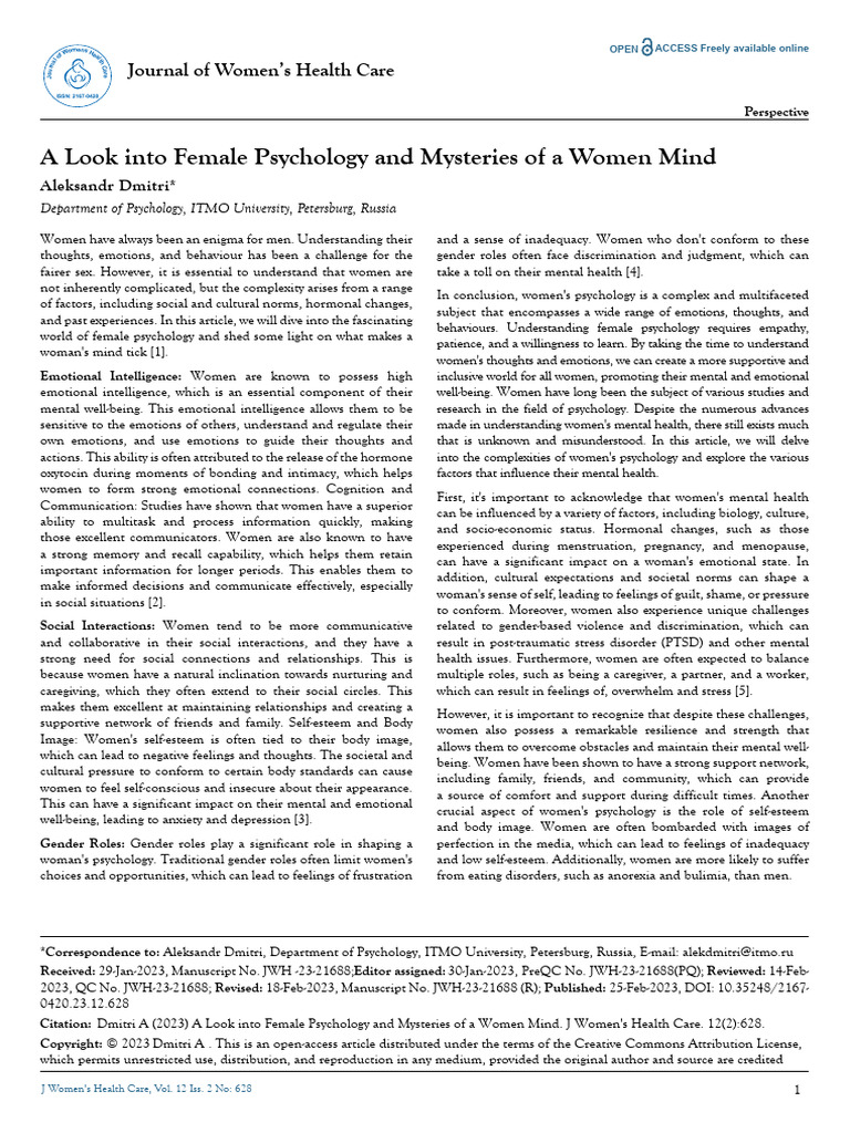A Look Into Female Psychology and Mysteries of A Women Mind | PDF