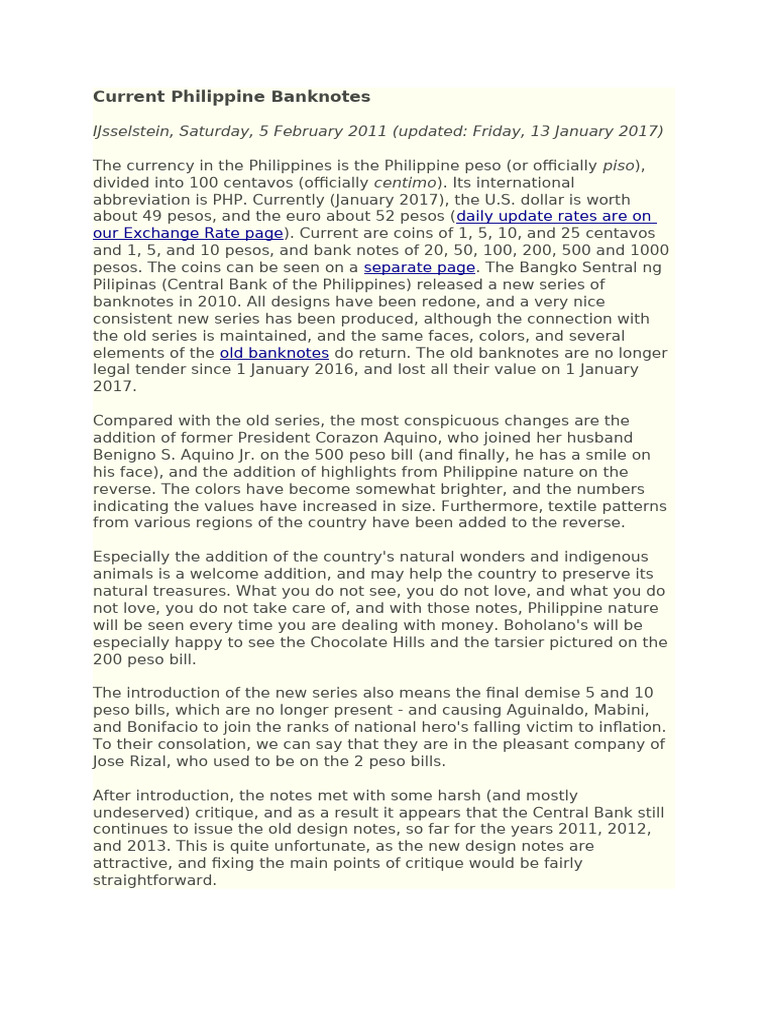 Current Philippine Banknotes | PDF | Currency | History