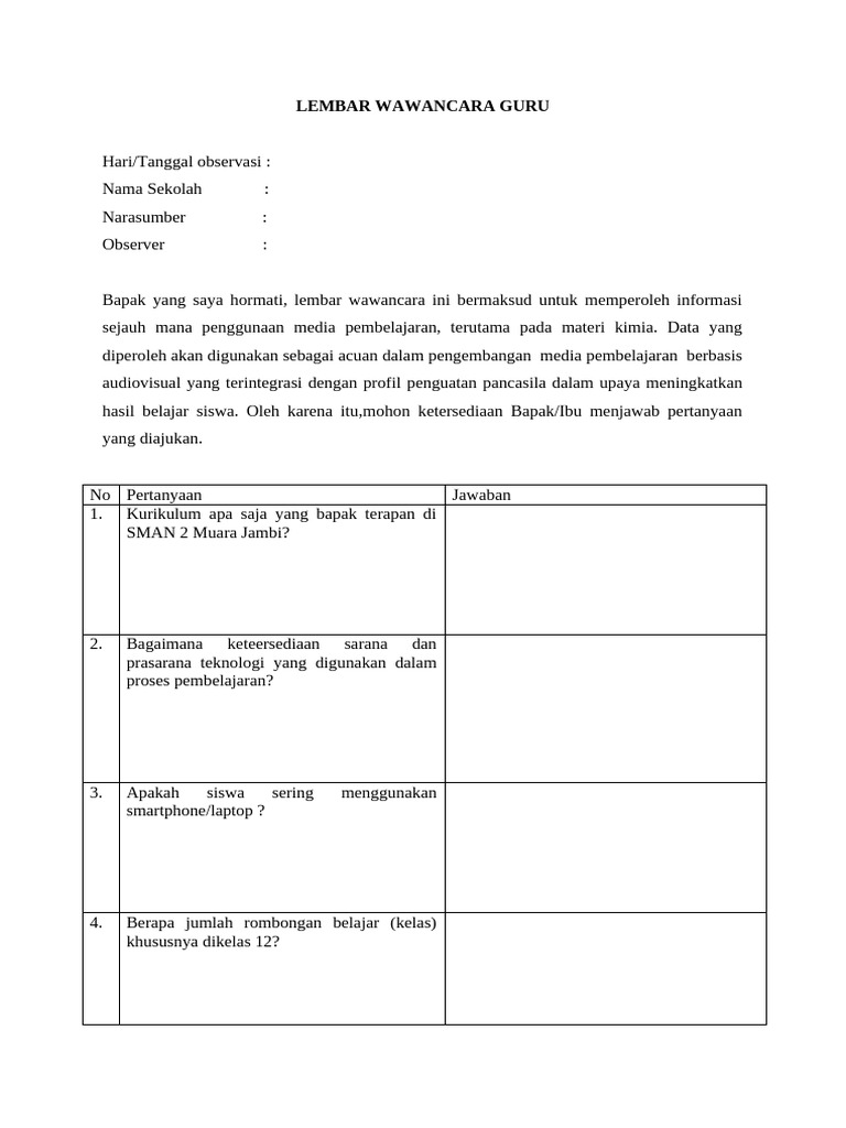 RIzka Nurhidaya - Lembar Wawancara Guru-2 | PDF