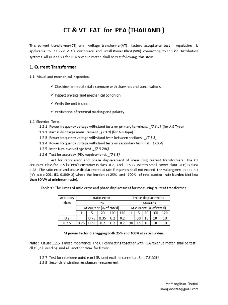 FAT Test List For PEA | PDF