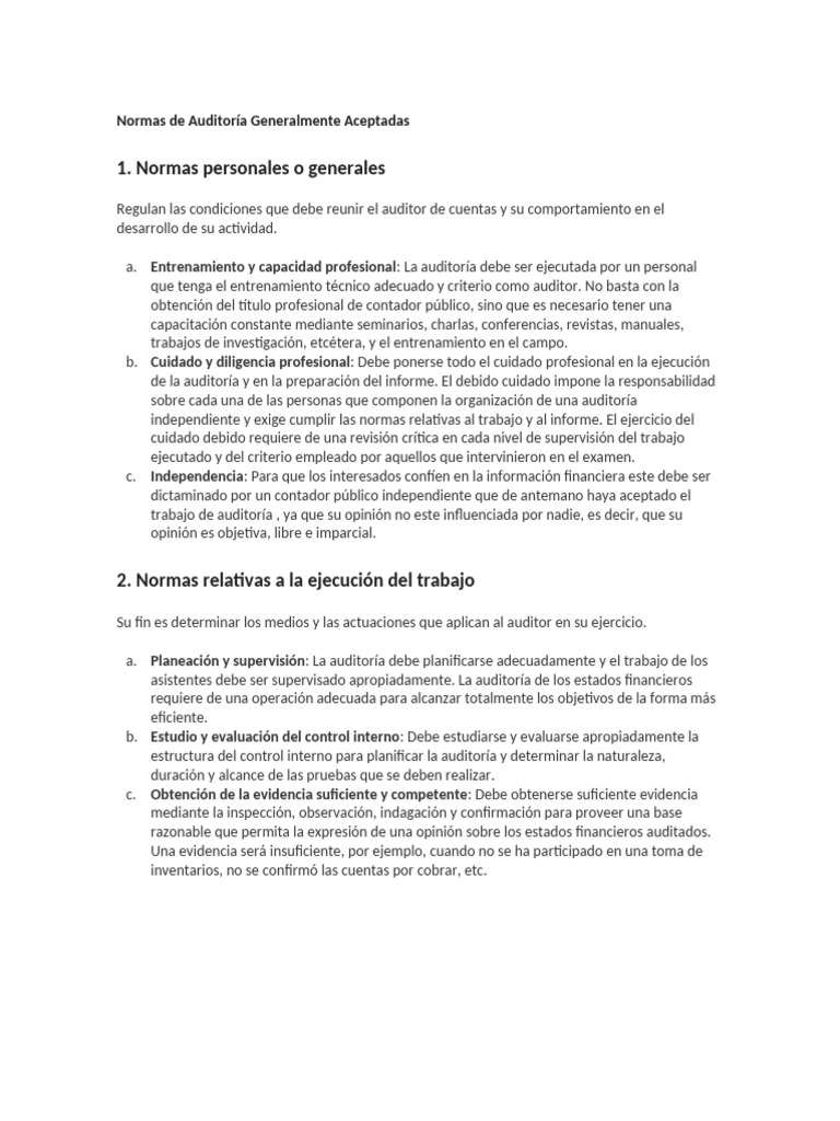 Normas de Auditoría Generalmente Aceptadas | PDF