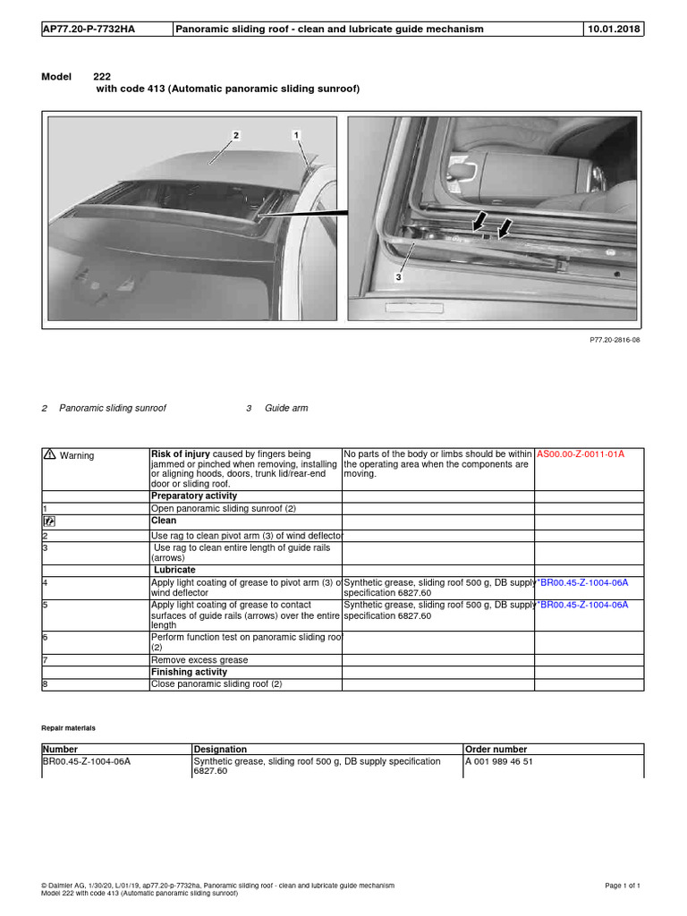 Panoramic Sliding Roof - Clean and Lubricate Guide Mechanism | PDF