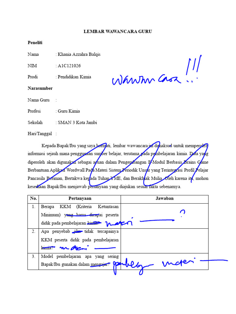 Lembar Wawancara Guru | PDF
