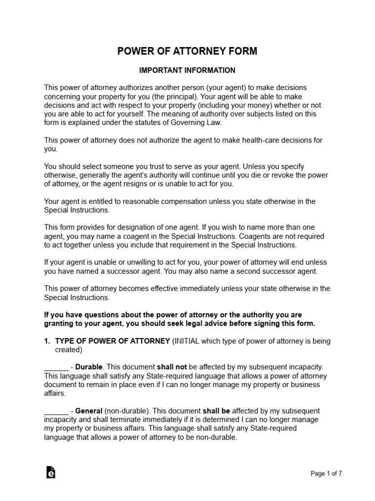 Power of Attorney Form | PDF