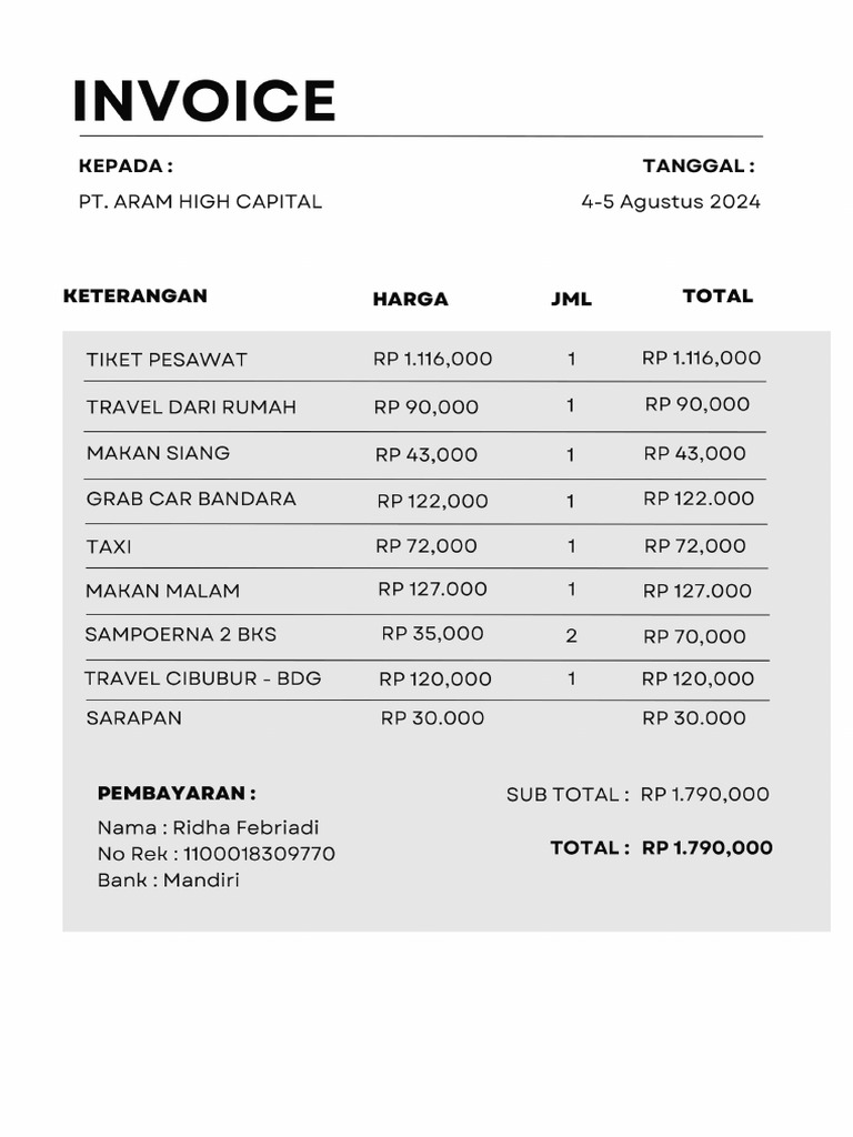 Hitam Putih Minimalist Profesional Bisnis Faktur Invoice PDF | PDF