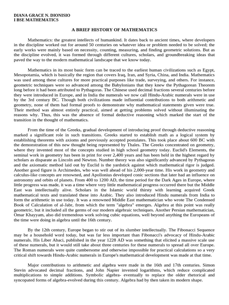 HISTORY OF MATH ESSAY | PDF
