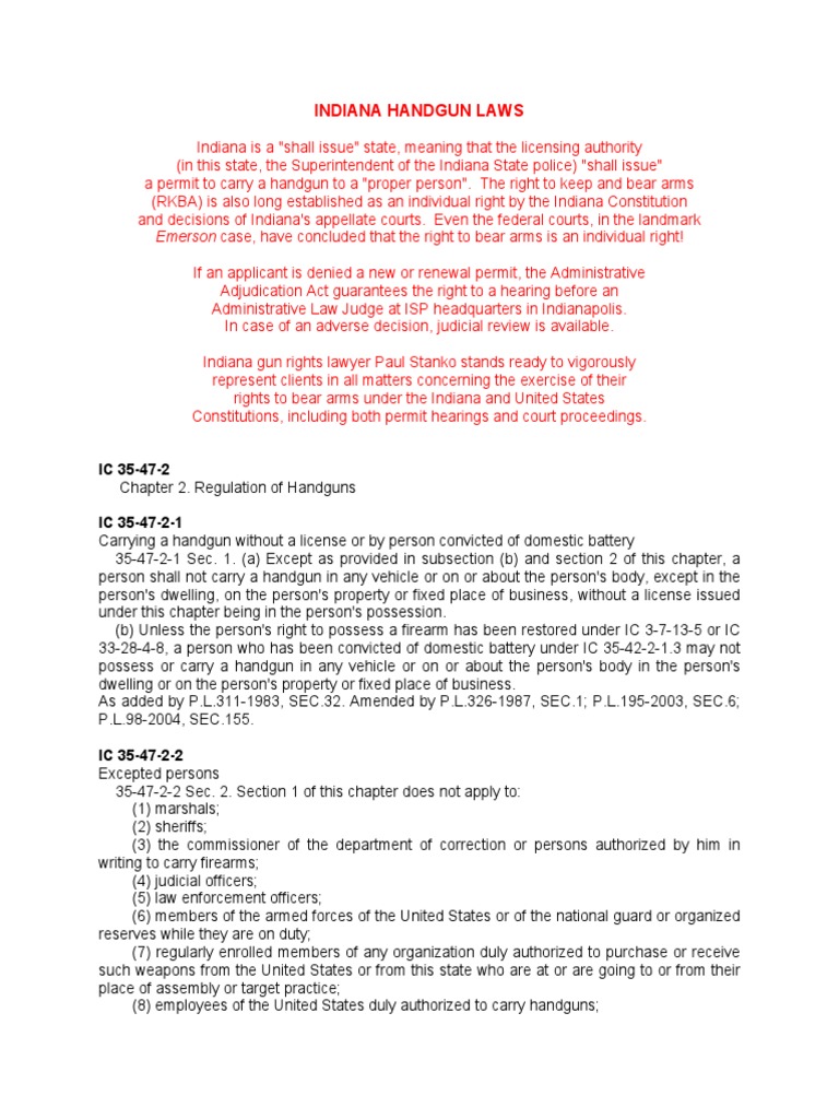 Indiana Handgun Carry Laws Explained | PDF | Concealed Carry In The ...