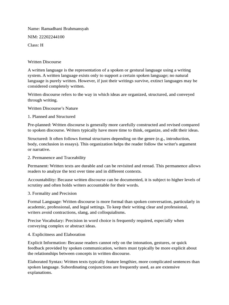 Written Discourse | PDF