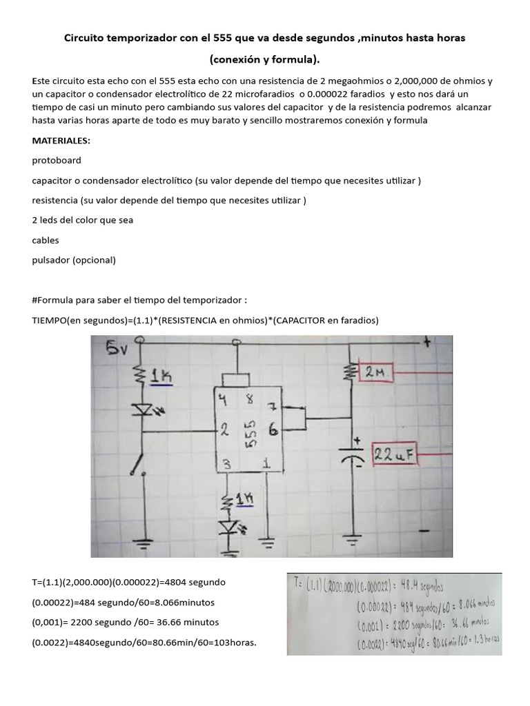 Circuito Temporizador Con El 555 Que Va Desde Segundos, Minutos Hasta Horas (Conexión y Formula ...
