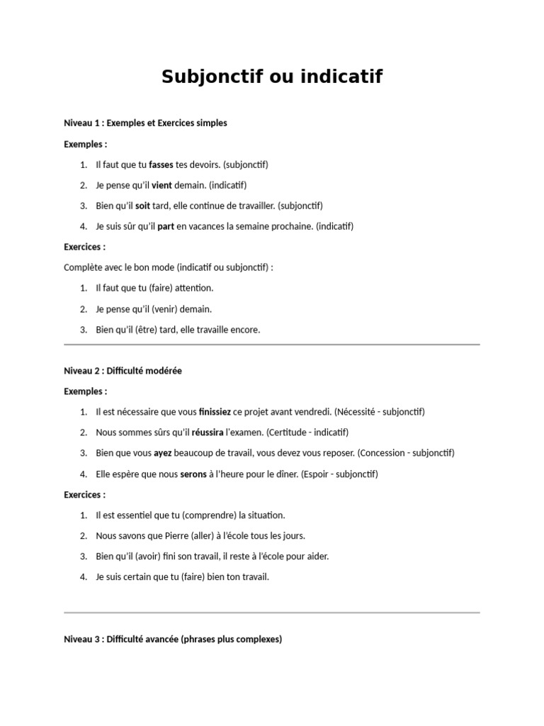 Exercise - Subjonctif Ou Indicatif | PDF