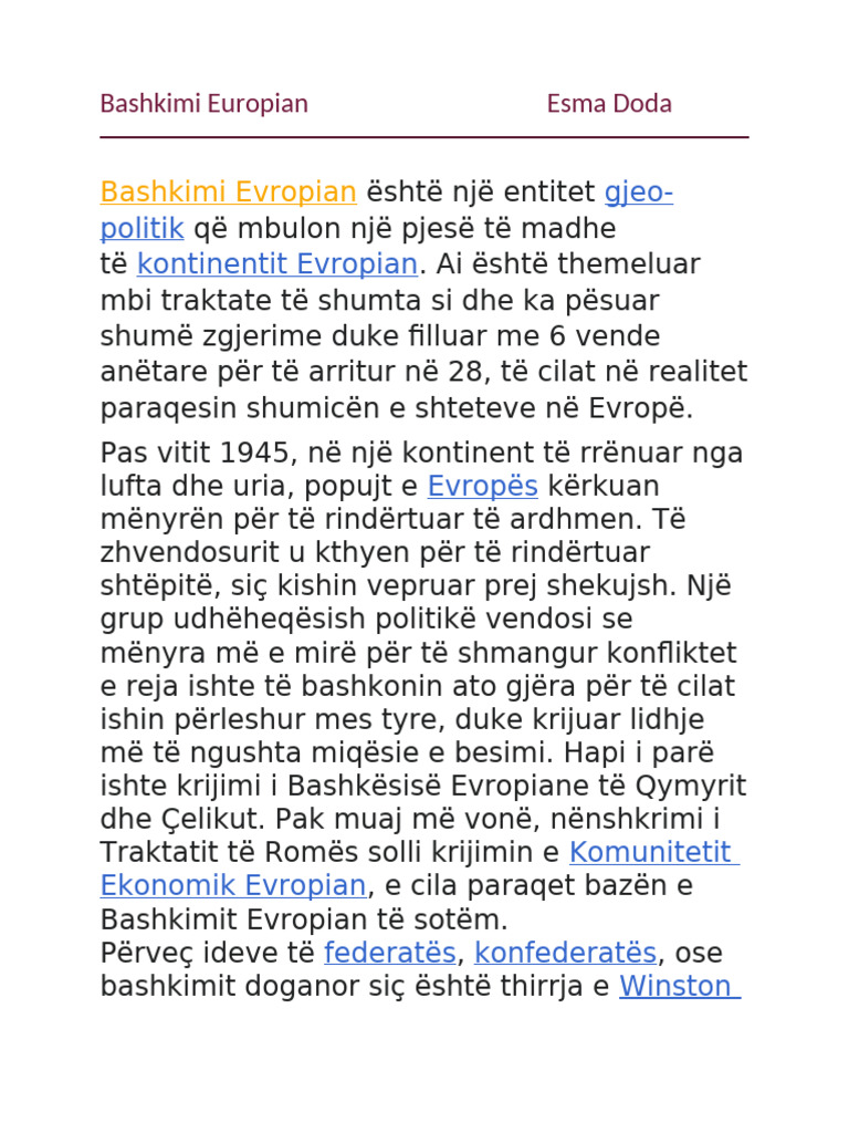 Bashkimi Evropian: Gjeo-Politik Kontinentit Evropian | PDF