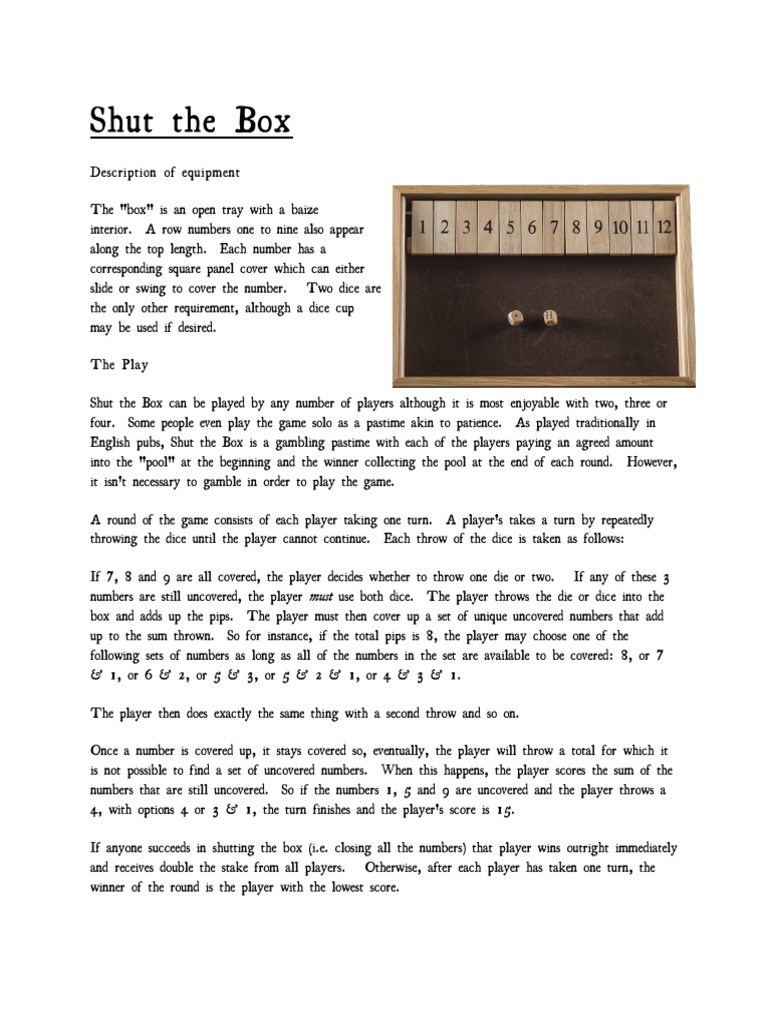 Shut The Box Dice | PDF