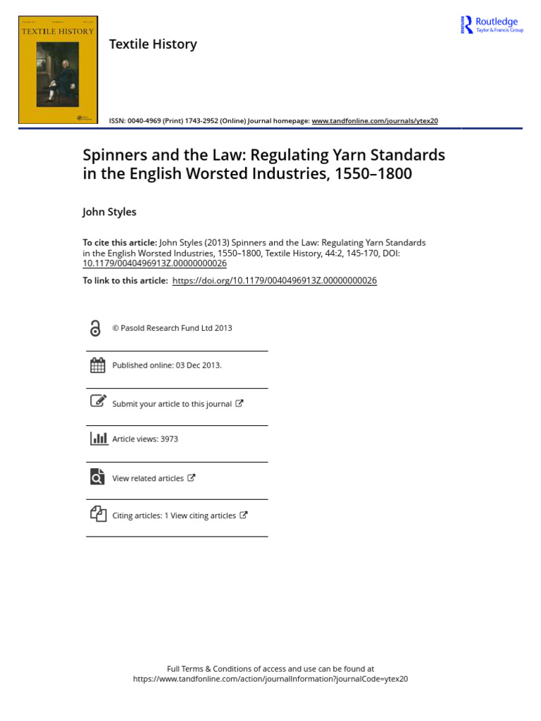 Spinners and The Law Regulating Yarn Standards in The English Worsted ...
