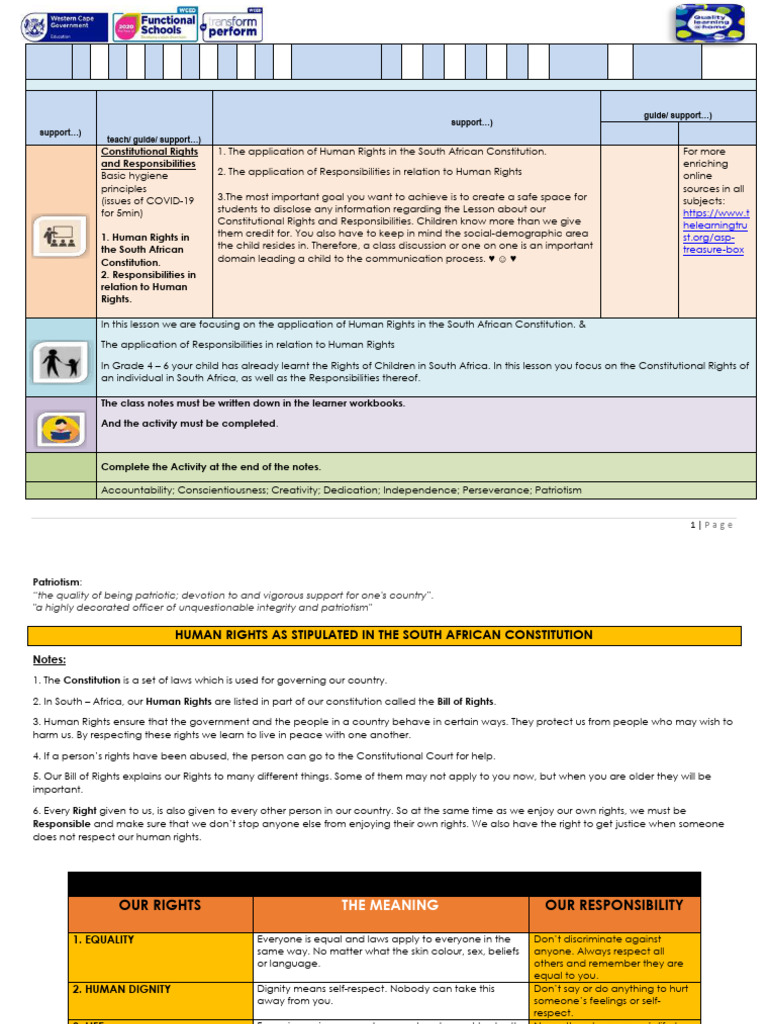 Lesson Plan Gr. 7 Life Orientation Term 4 Week 1 | PDF