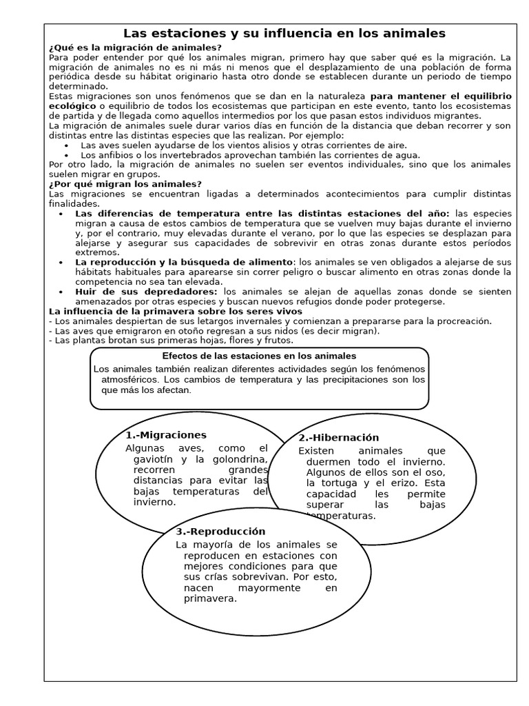 Las Estaciones y Su Influencia en Los Animales FICHA | PDF