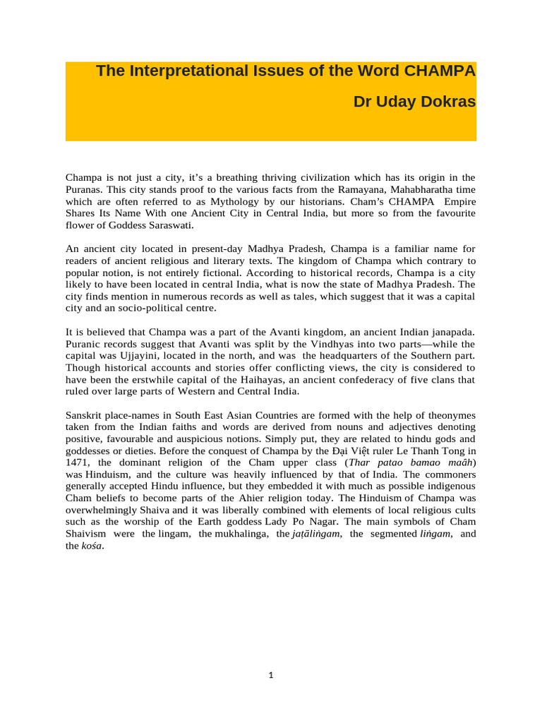 The Interpretational Issues of The Word Champa | PDF | Religion & Spirituality | Classics