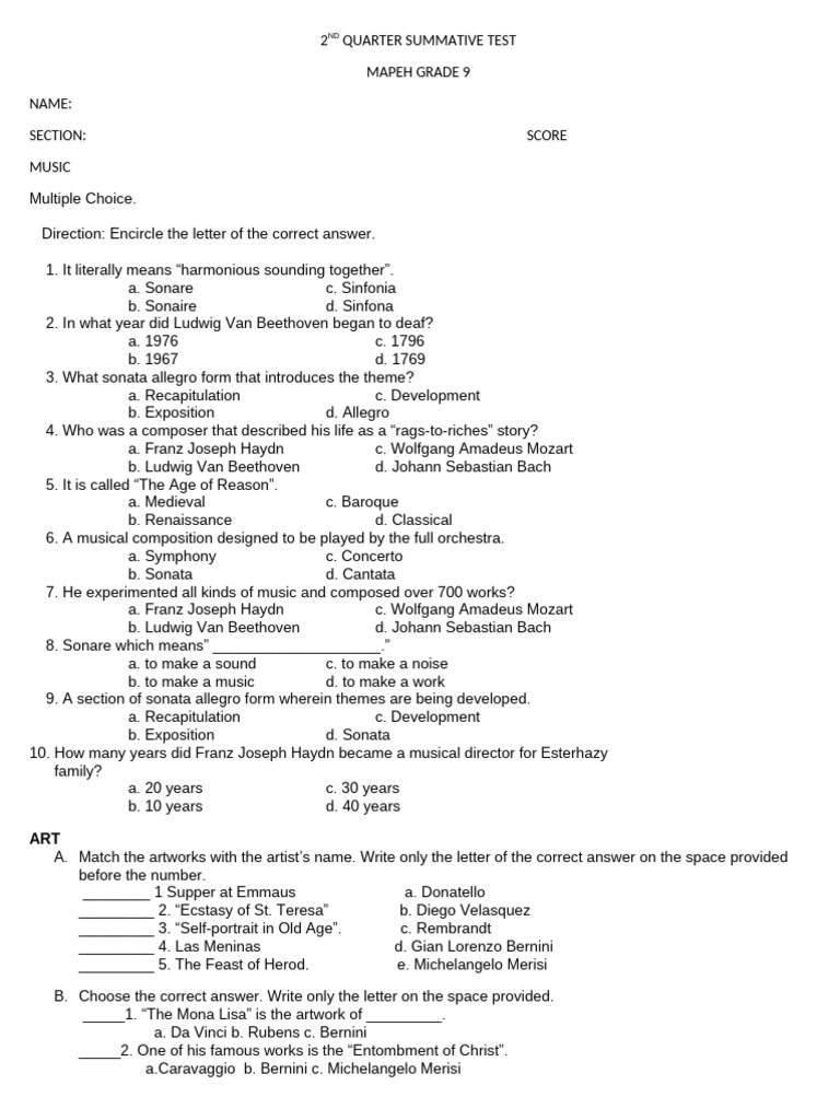 2ND QUARTER SUMMATIVE TEST GRADE 9 | PDF