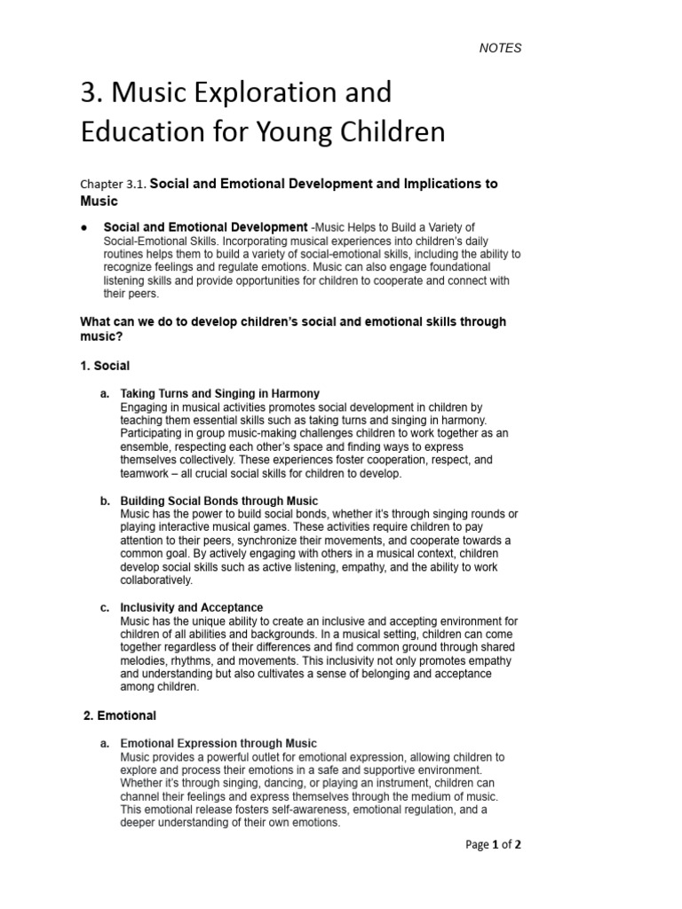 Handout 3.1. Music Exploration Education For Young Children 1 | PDF
