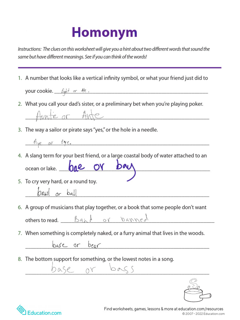 Homonym Fun Worksheet | PDF