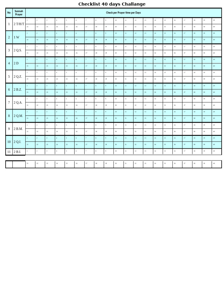 Checklist 40 Days Challange | PDF