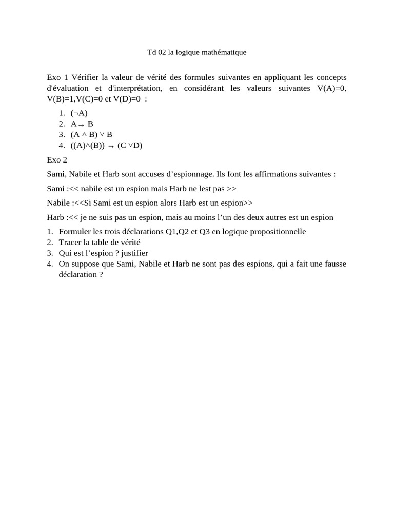 TD 02 La Logique Mathématique | PDF