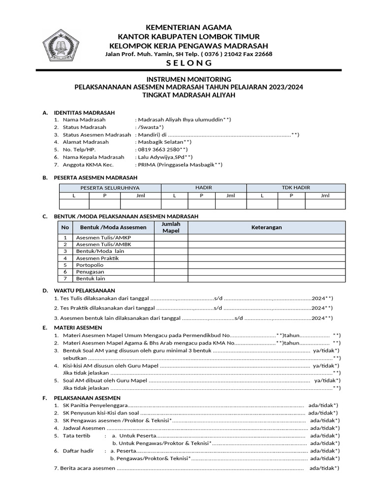 Instrumen Monev Am Ma 2024 | PDF