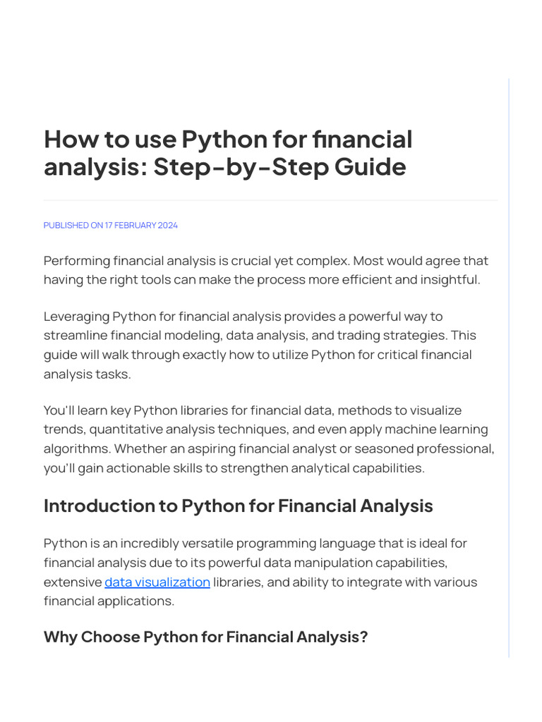 How To Use Python For Financial Analysis - Step-By-Step Guide | PDF
