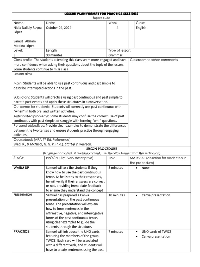 Lesson Plan - Level 3 - October 4 | PDF