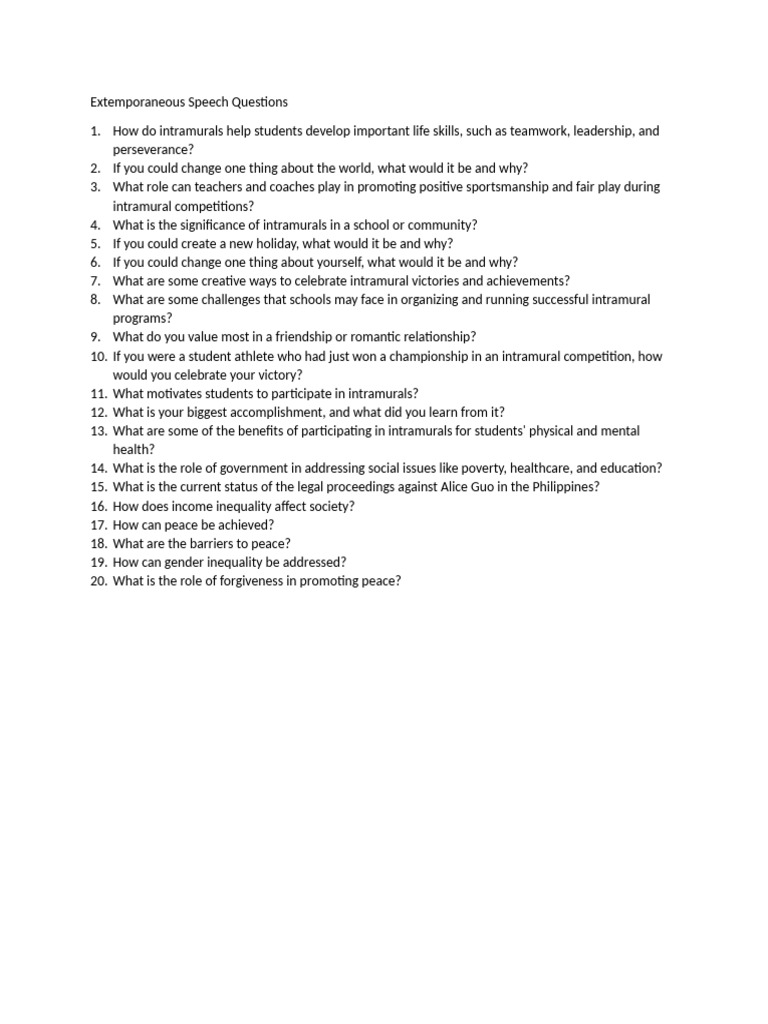Extemporaneous Speech Questions | PDF