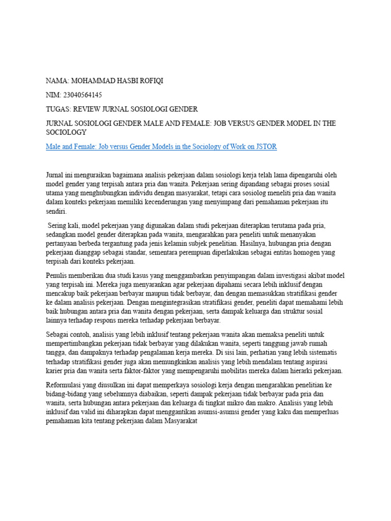145 - M Hasbi Rofiqi - Review Jurnal Sosiologi Gender | PDF