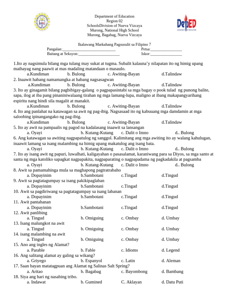 2nd quarter grade 7 | PDF