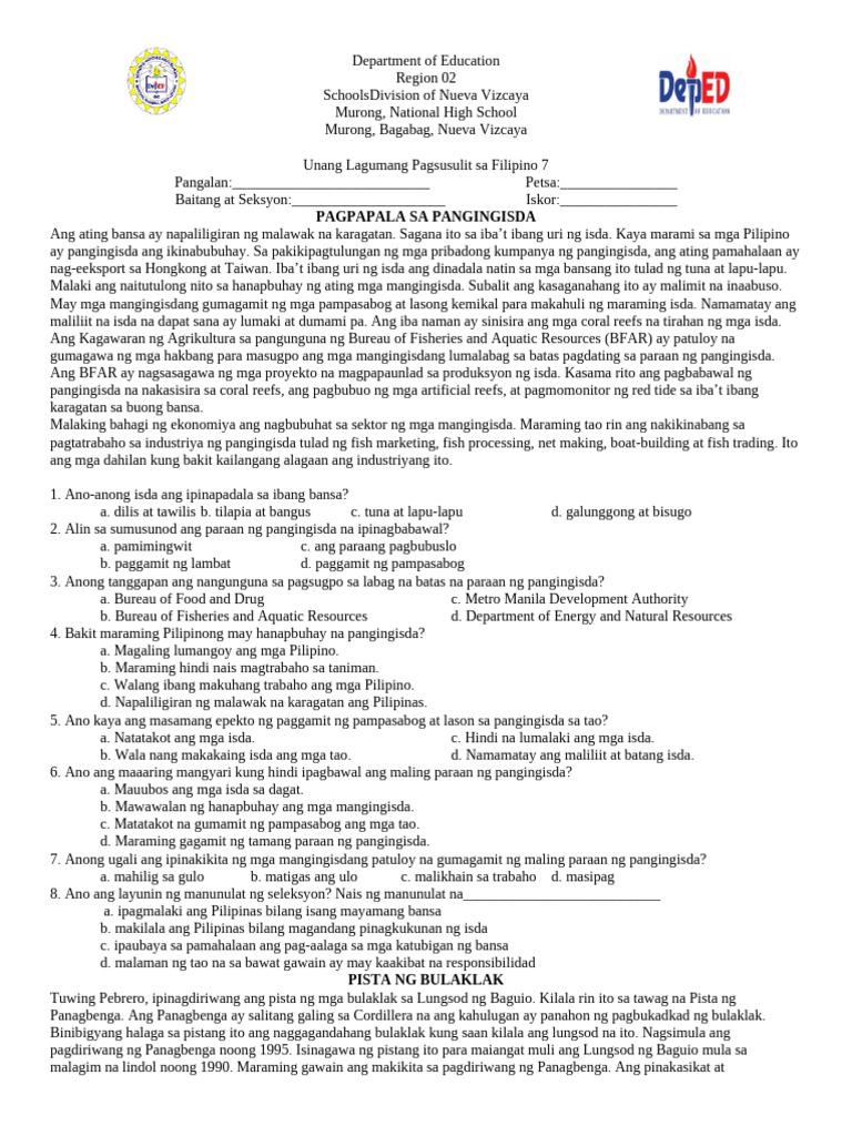 1st Quarter Grade 7 | PDF