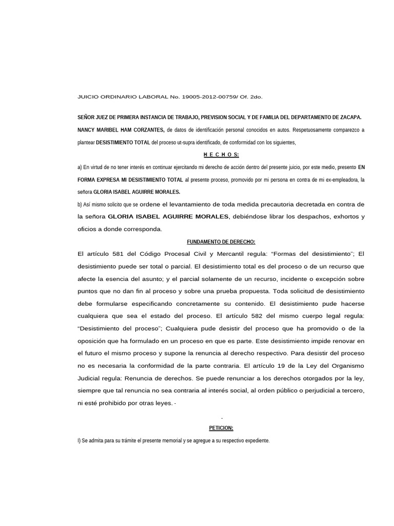 Desistimiento Laboral Nancy Ham | PDF