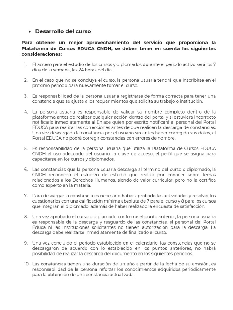 Indicaciones Participante Curso CNDH | PDF | Crecimiento personal y profesional | Finanzas y dinero