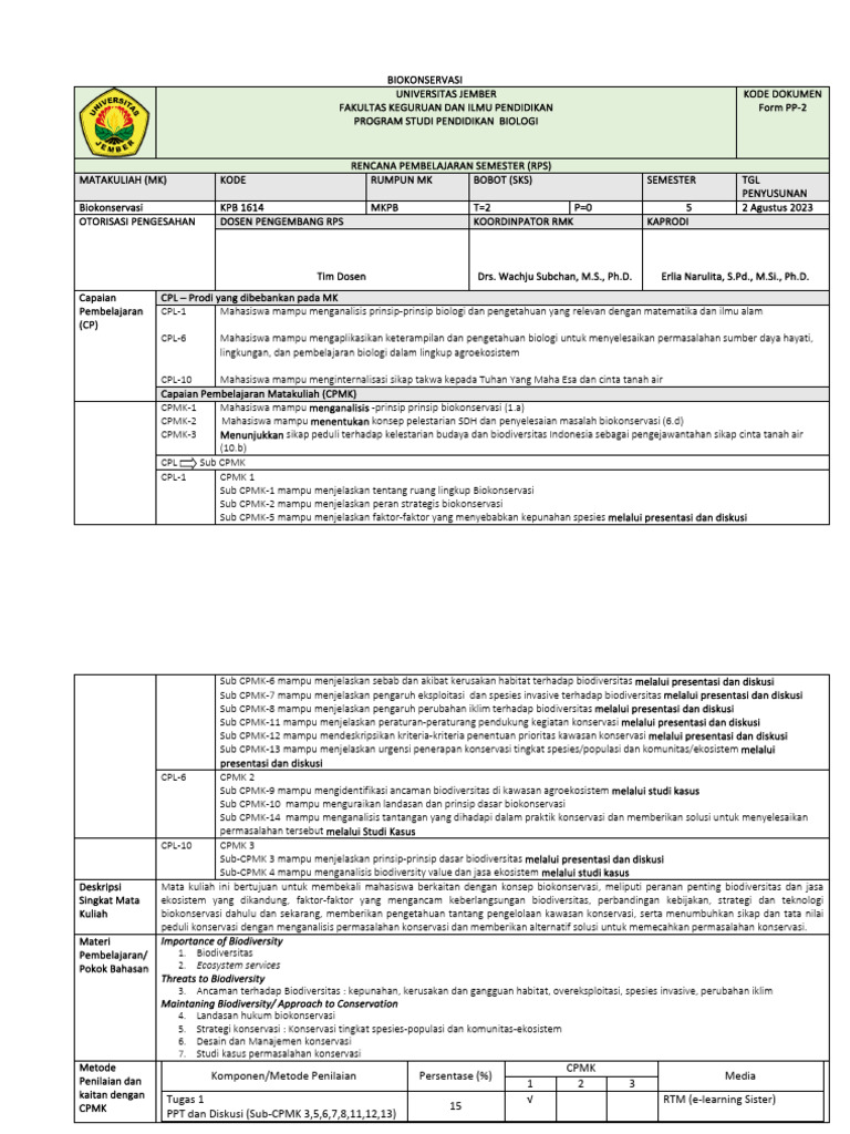 RPS Biokonservasi - 2024 | PDF