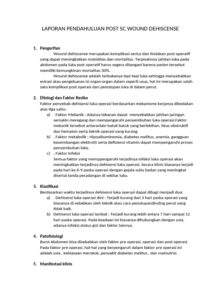 Laporan Pendahuluan Post SC Wound Dehiscense | PDF