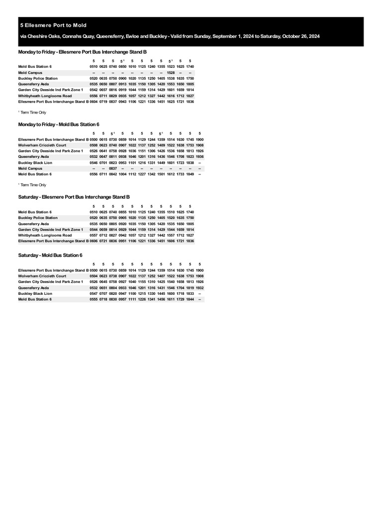 Ellesmere Port to Mold Bus Schedule | PDF | Transport | Bus Transport