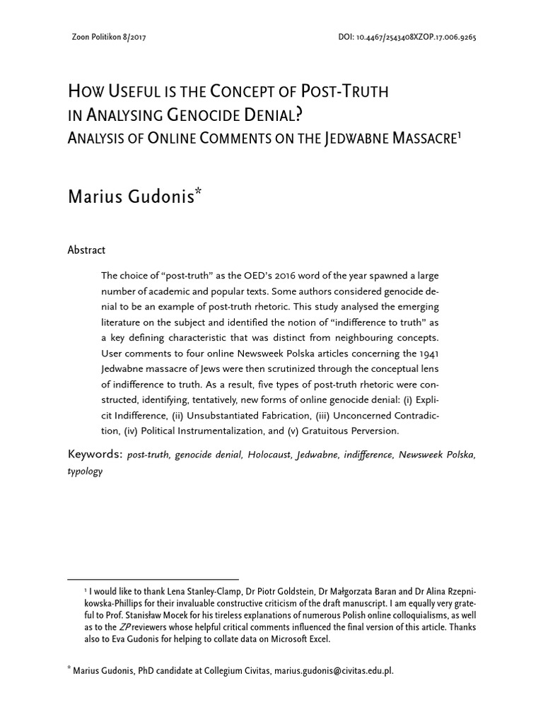 Marius Gudonis - How Useful Is The Concept of Post-Truth in Analysing Genocide Denial - Zoon ...