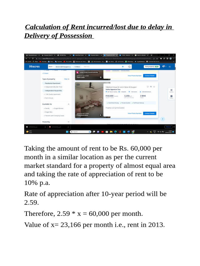 Rent Loss Calculation Due to Delay | PDF