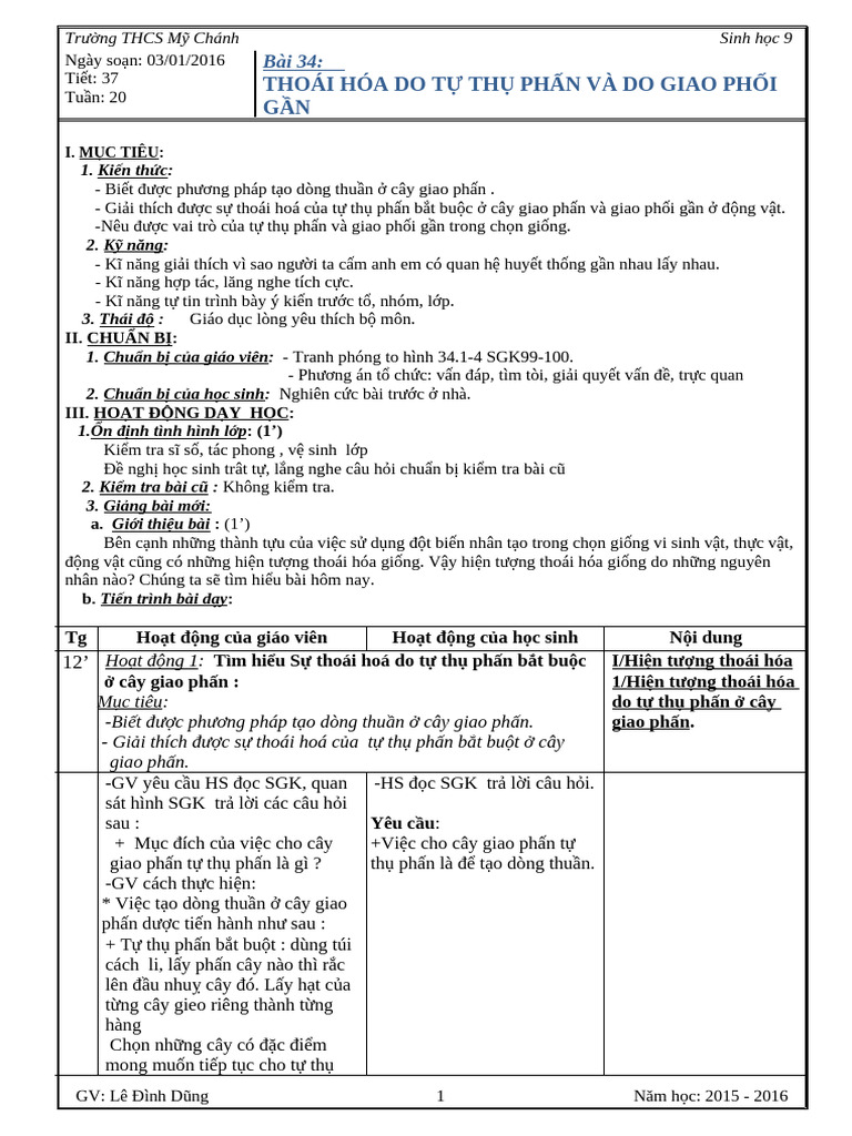 Giáo Án Sinh 9 HK II 2015 | PDF