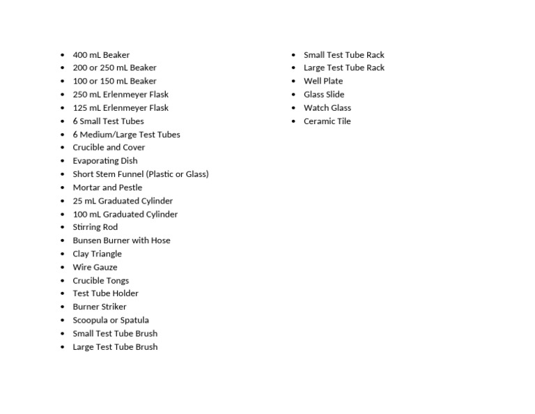 Lab Equipment List | PDF