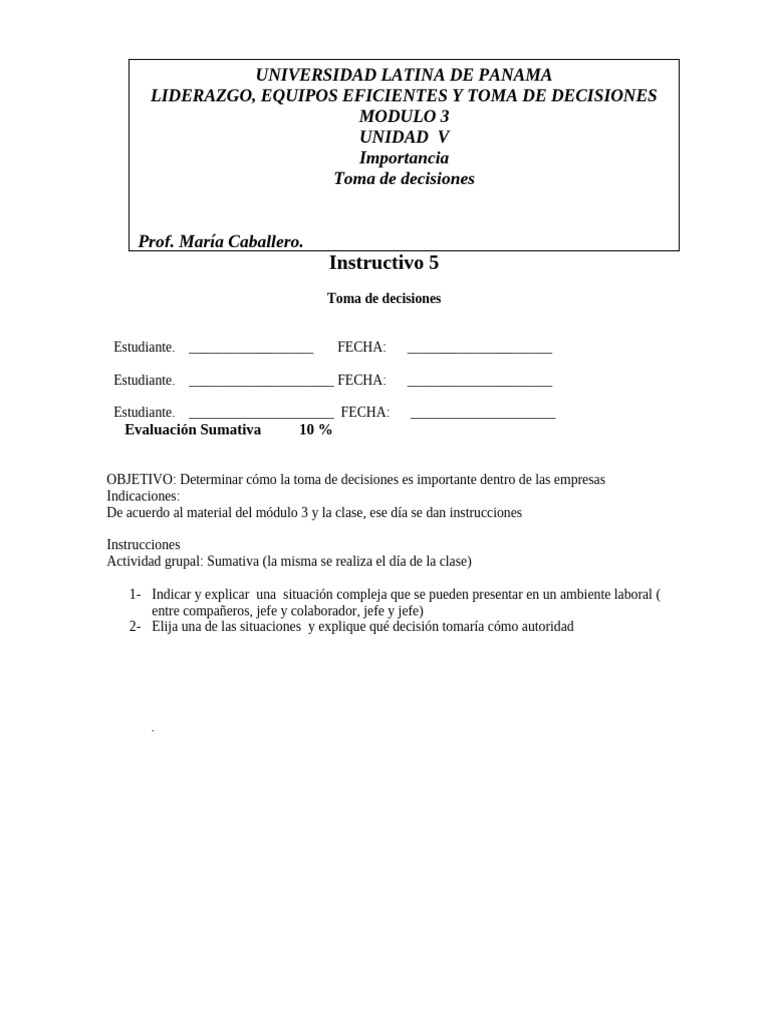 Instructivo 5 TOMA DE DECISIONES | PDF