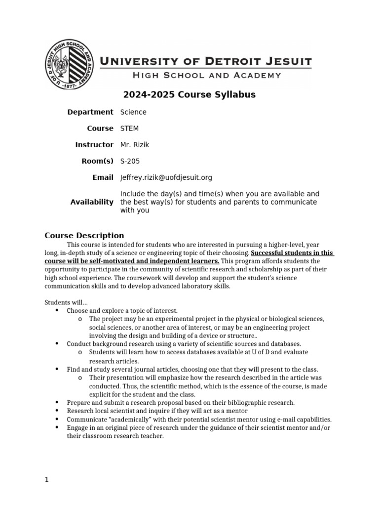 STEM Syllabus - Rizik | PDF