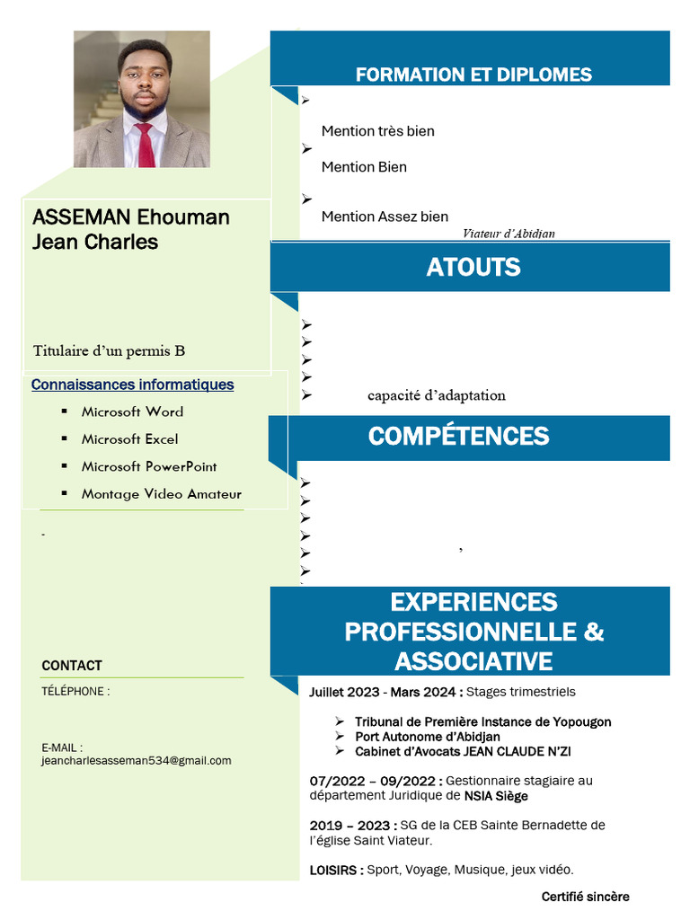 CV ASSEMAN Ehouman Jean Charles | PDF