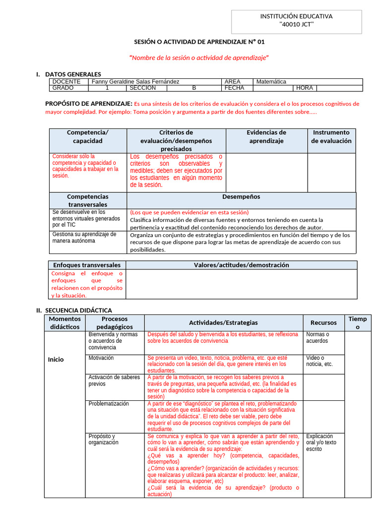 Formato-Sesion de Aprendizaje | PDF