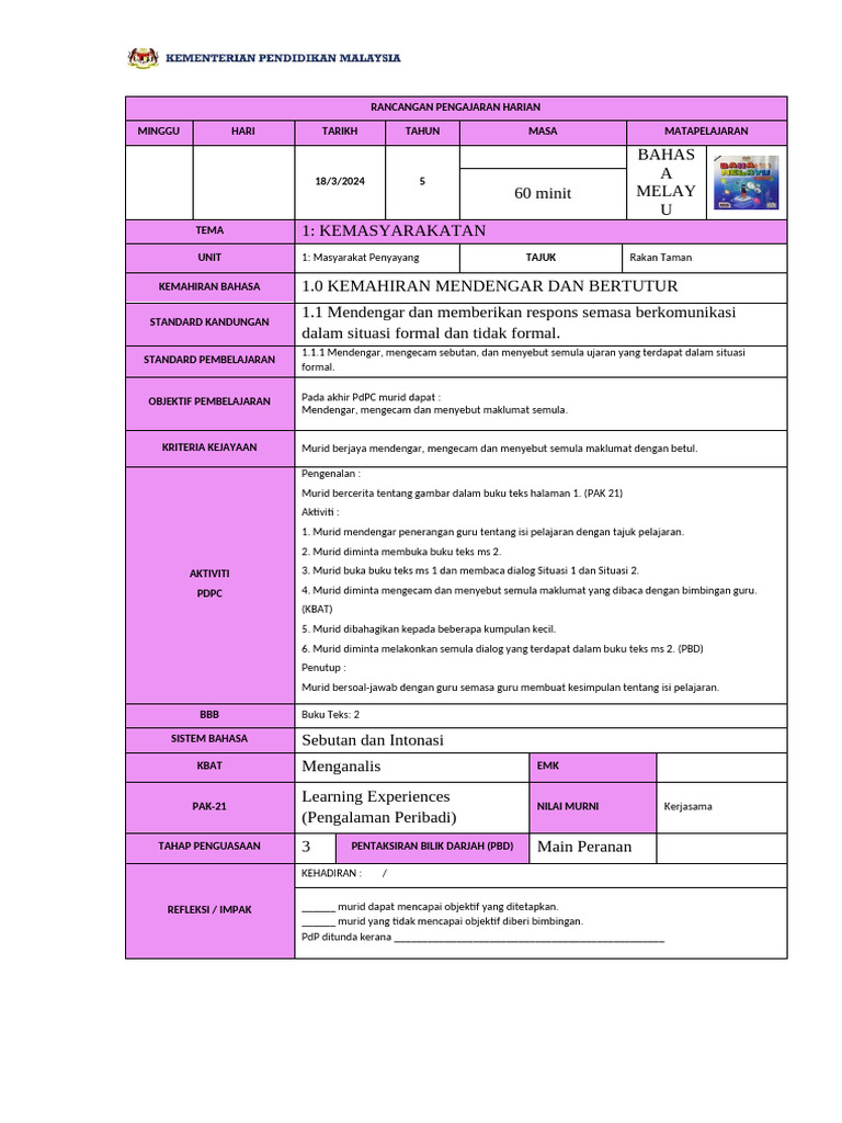 RPH BM THN 5-Unit 1 | PDF