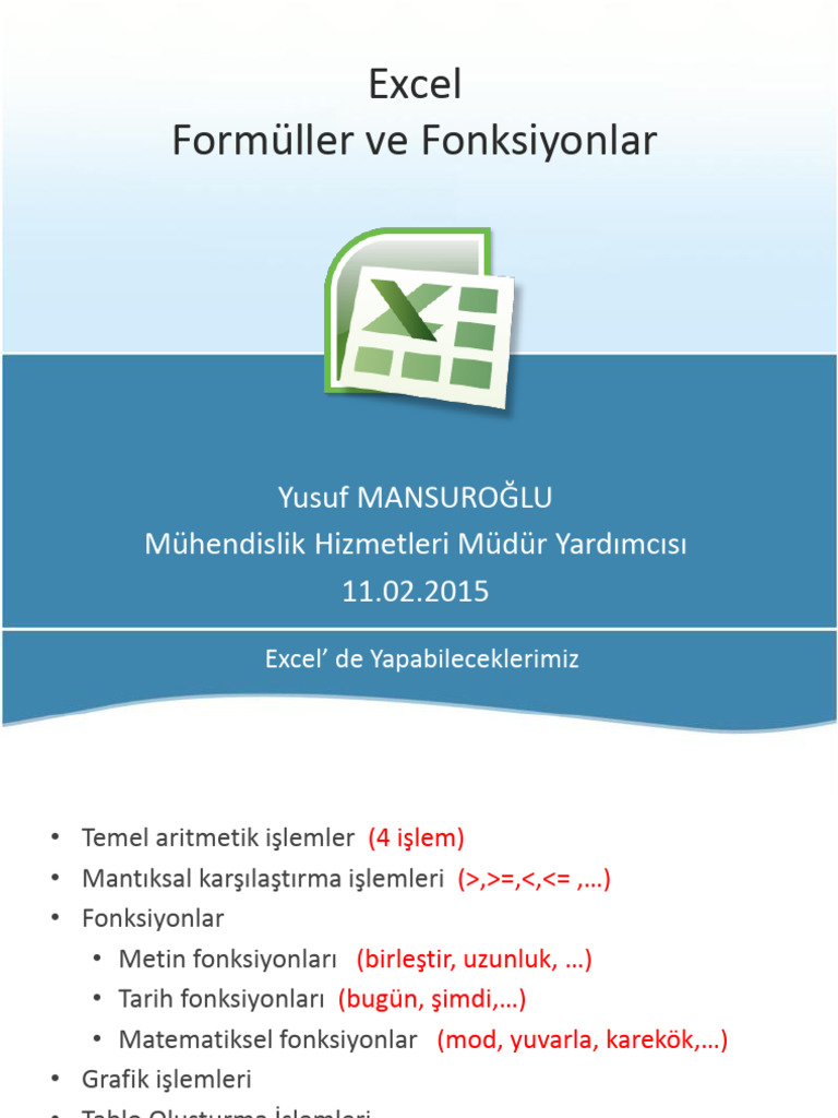 Excel Formuller Ve Fonksiyonlar 2015 | PDF