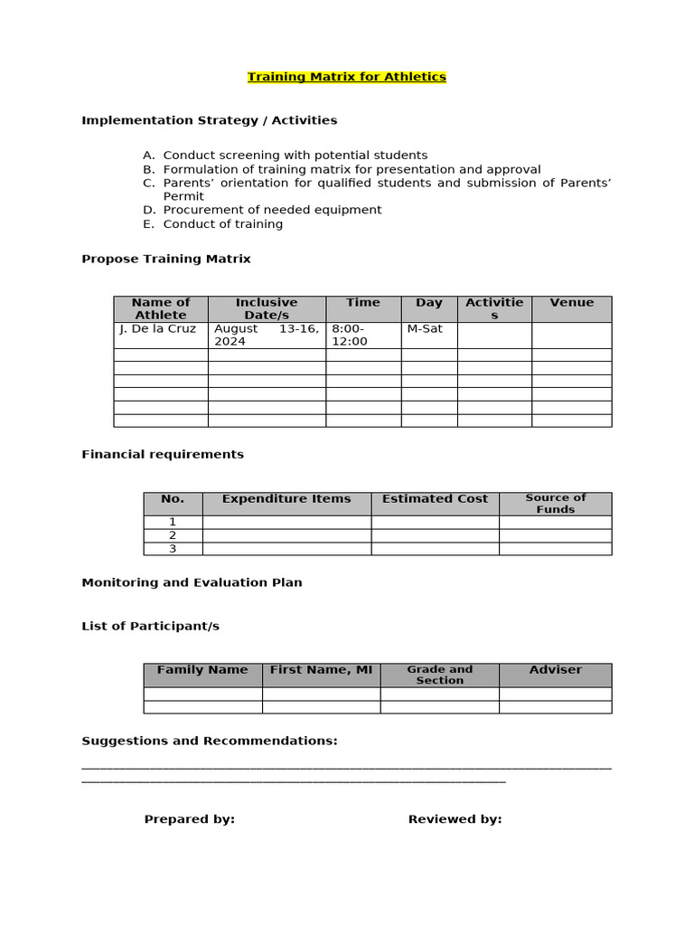 Training Proposal For Coaches | PDF